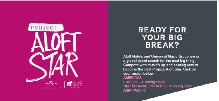 SPG, MARRIOTT and UMG Launch PROJECT: ALOFT STAR to Promote Emerging ...